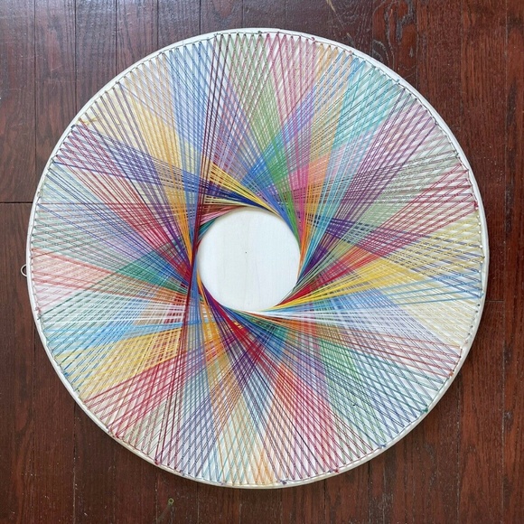 Other | Vintage String Nail Art Spirograph Rainbow Wall Hanging Picture Framed 24 | Poshmark